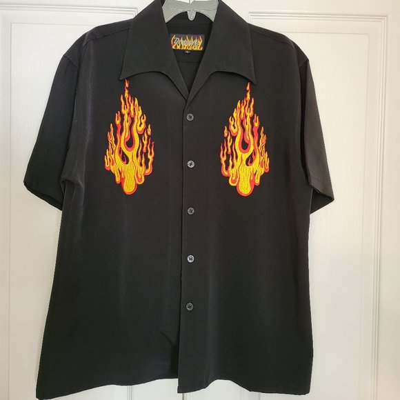 Dragonfly | Shirts | Embroidered Flame Dress Collar Dress Shirt | Poshmark